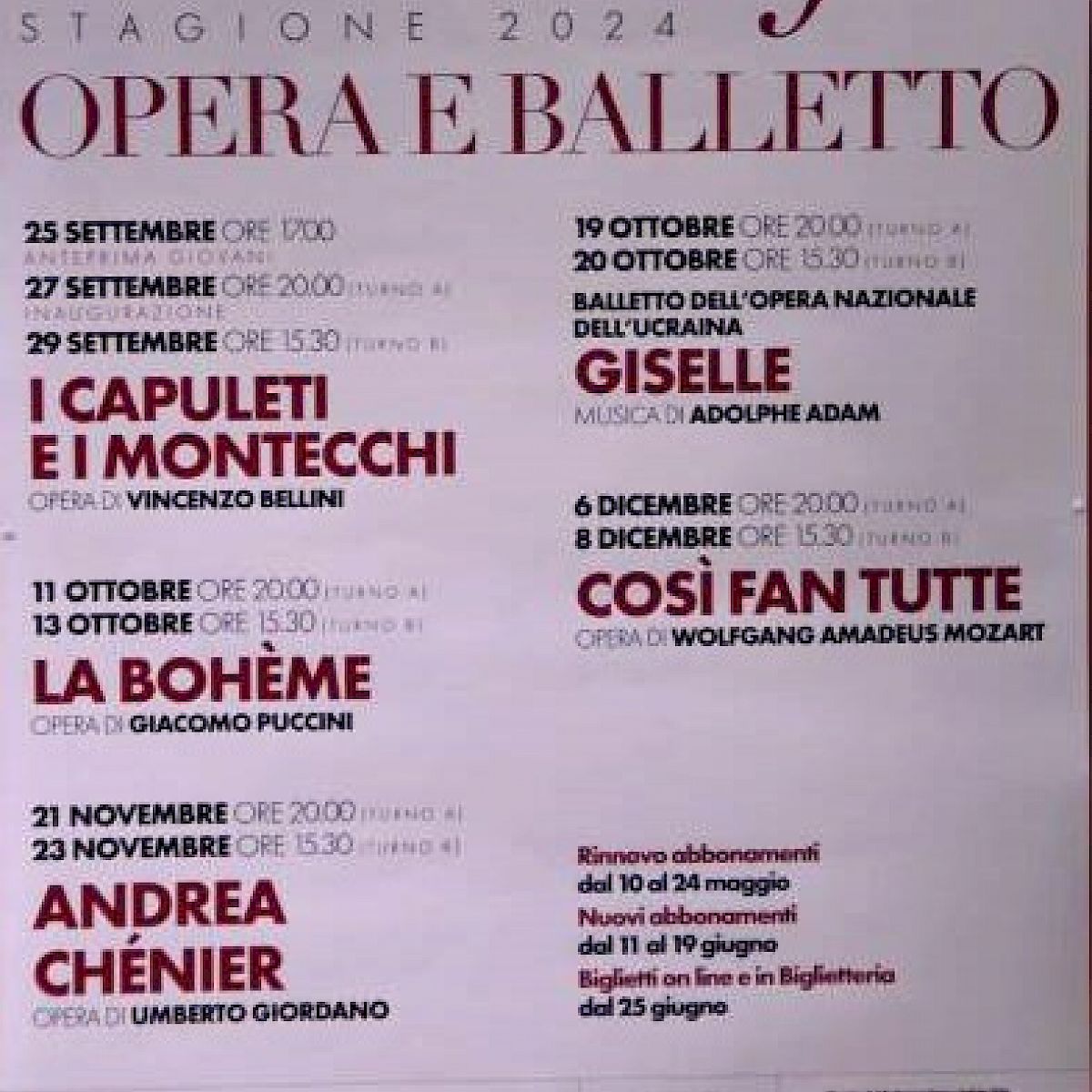 Stagione d'opera : I Capuleti e i Montecchi - musica Brescia 2024